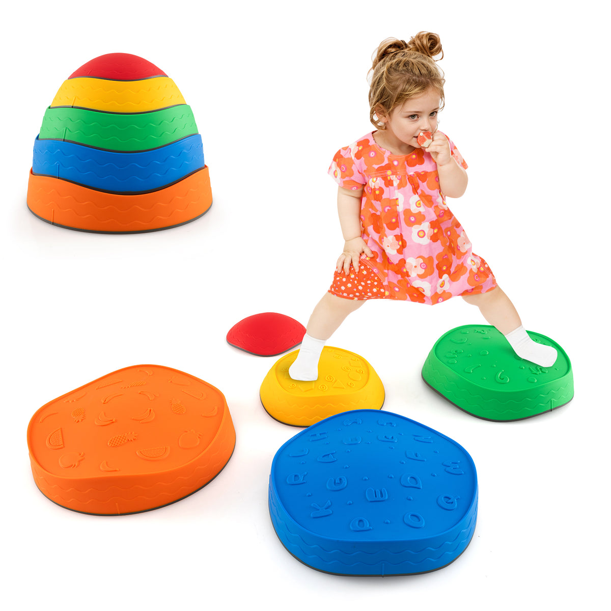 Costzon 5 Pcs Balance Stepping Stones for Kids, Indoor Outdoor Obstacl ...