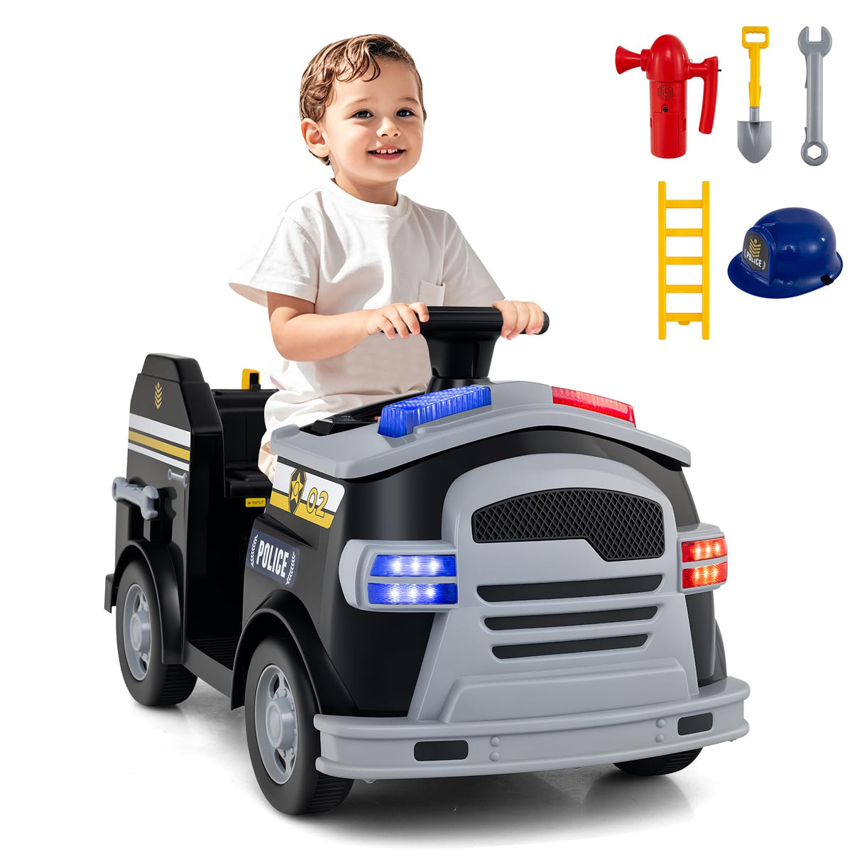 Costzon Police Car Ride on 12V Electric Cop Truck Kids Car – costzon