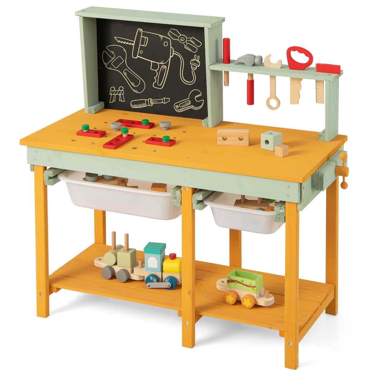Costzon Tool Bench for Kids, Wooden Pretend Workbench with Toy Tools a ...