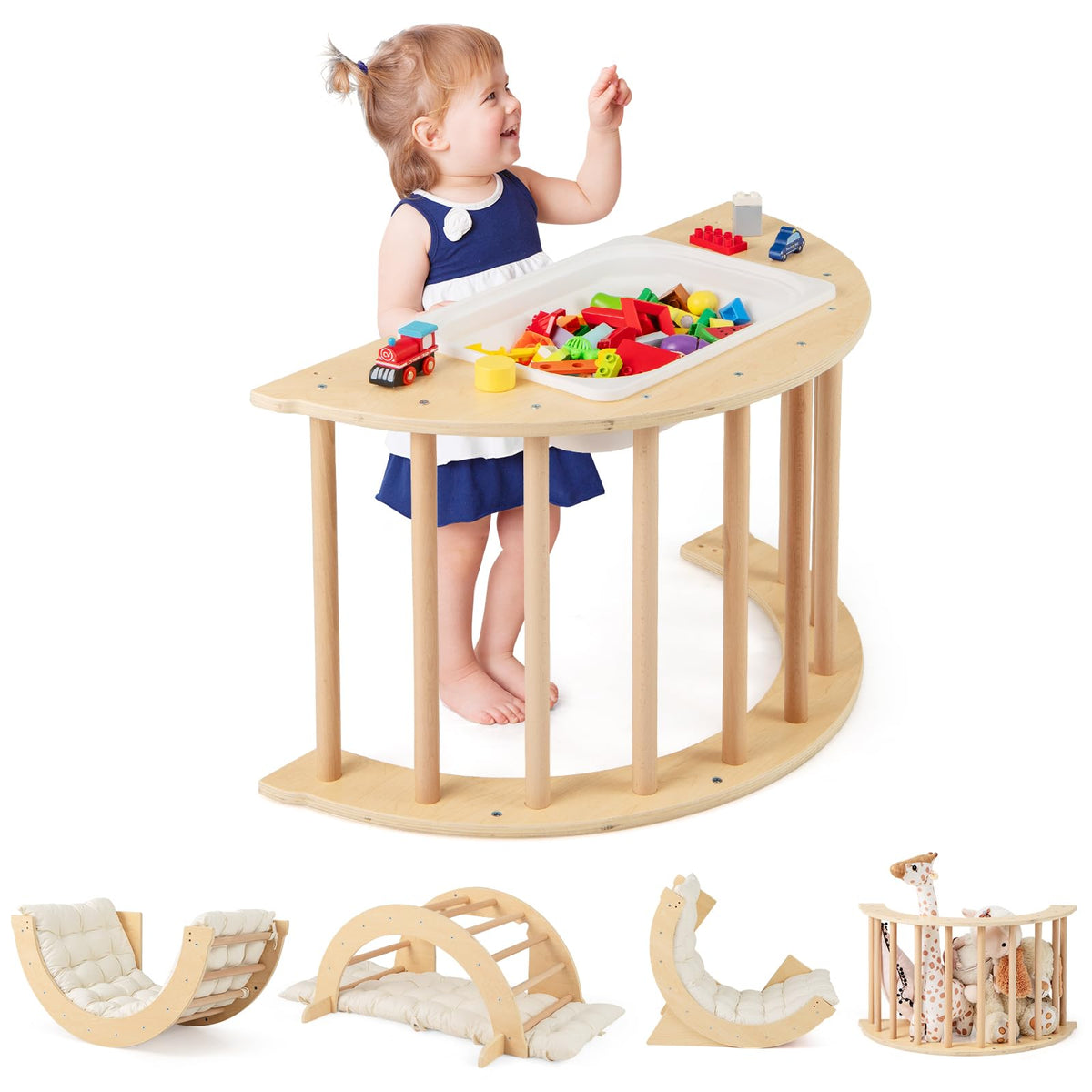 Costzon Kids Wooden Arch Rocker with Cushion, 6-in-1 Montessori Climbi ...