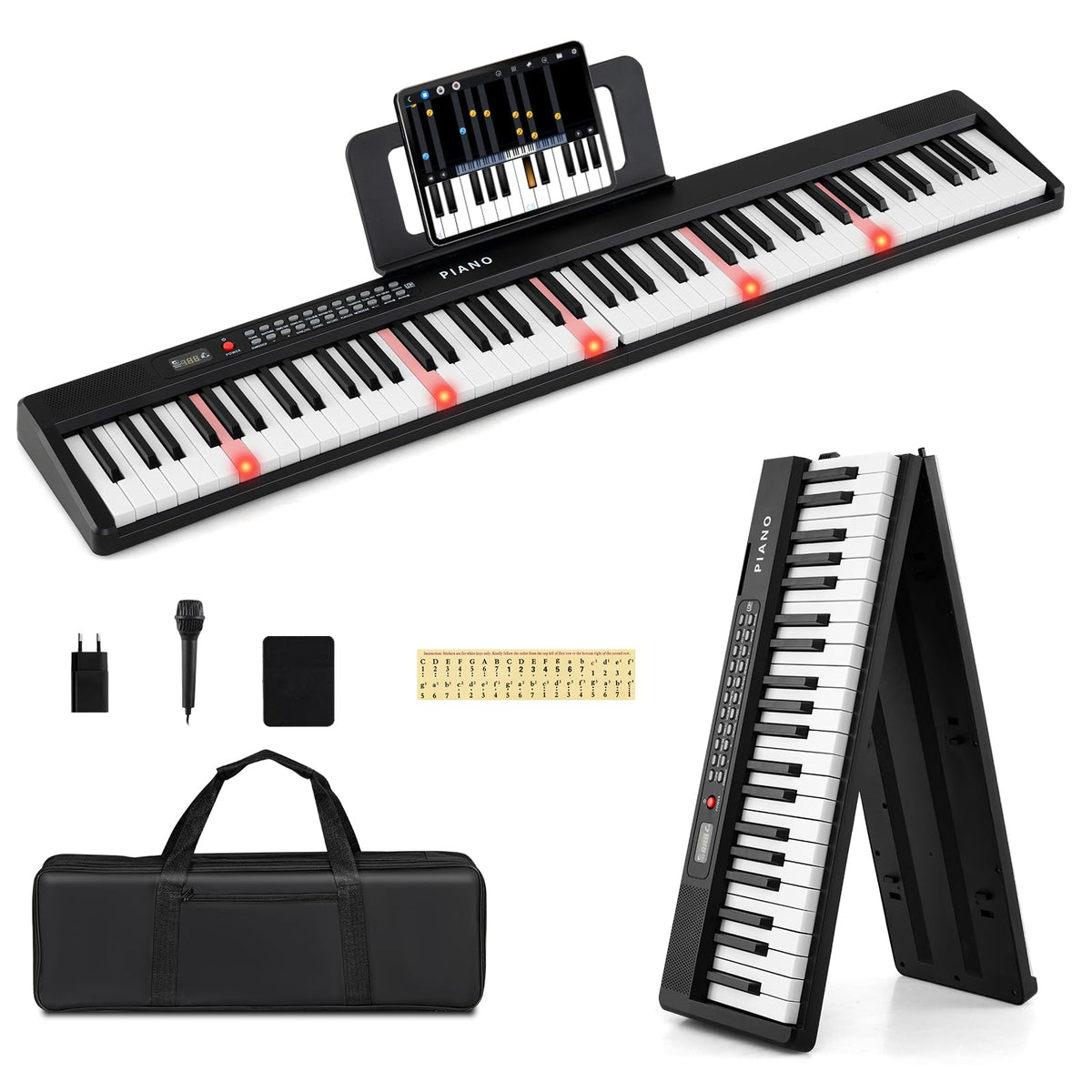 Costzon 88 Key Folding Piano Keyboard Portable Full Size Semi-Weighted ...
