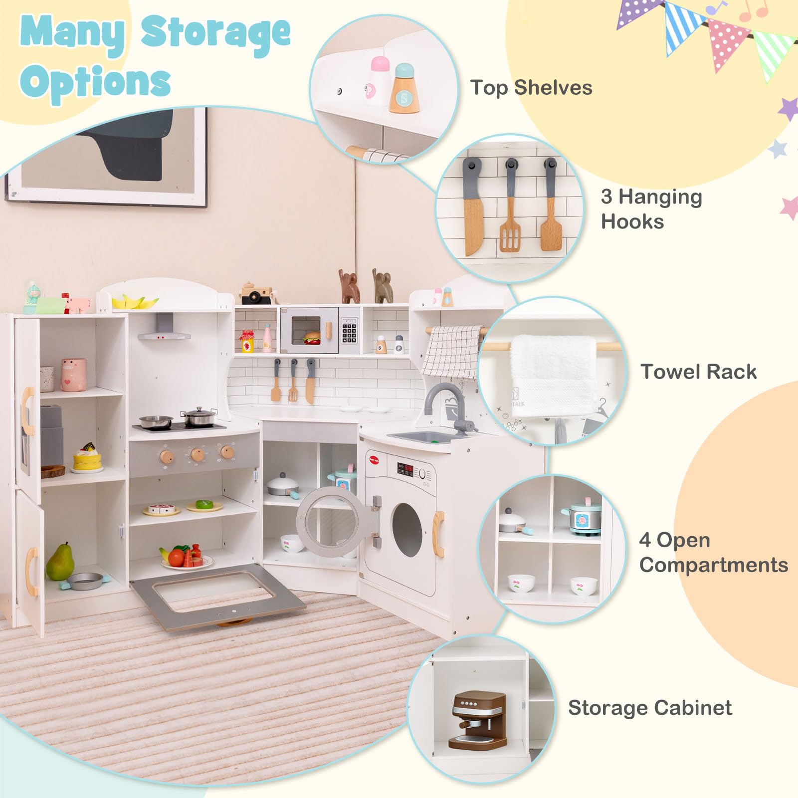 Costzon Kids Corner Kitchen Playset, Wooden Play Kitchen, Little Chef ...