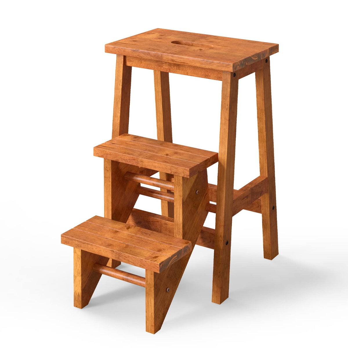 Costzon 3 Tier Folding Step Stool, 3-in-1 Wood Foot Stool Display Stor ...